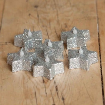 Star LED Silver Glitter Tea Lights (Set of 6) - Harrod Horticultural