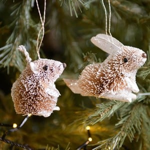 Bristle Rabbit & Mouse Tree Decorations - Harrod Horticultural